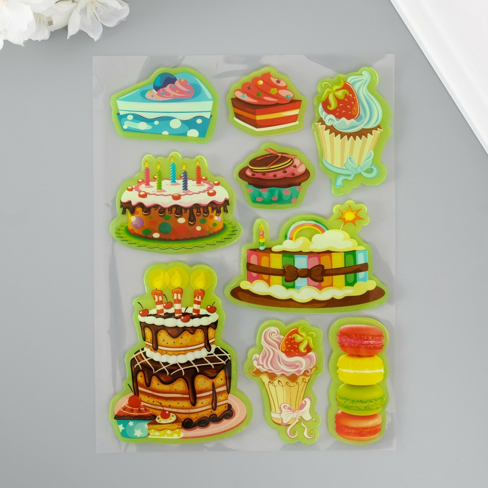 Интерьерные наклейки на стекло, окно «Сладости», силикон, фосфорные, 20×16 см