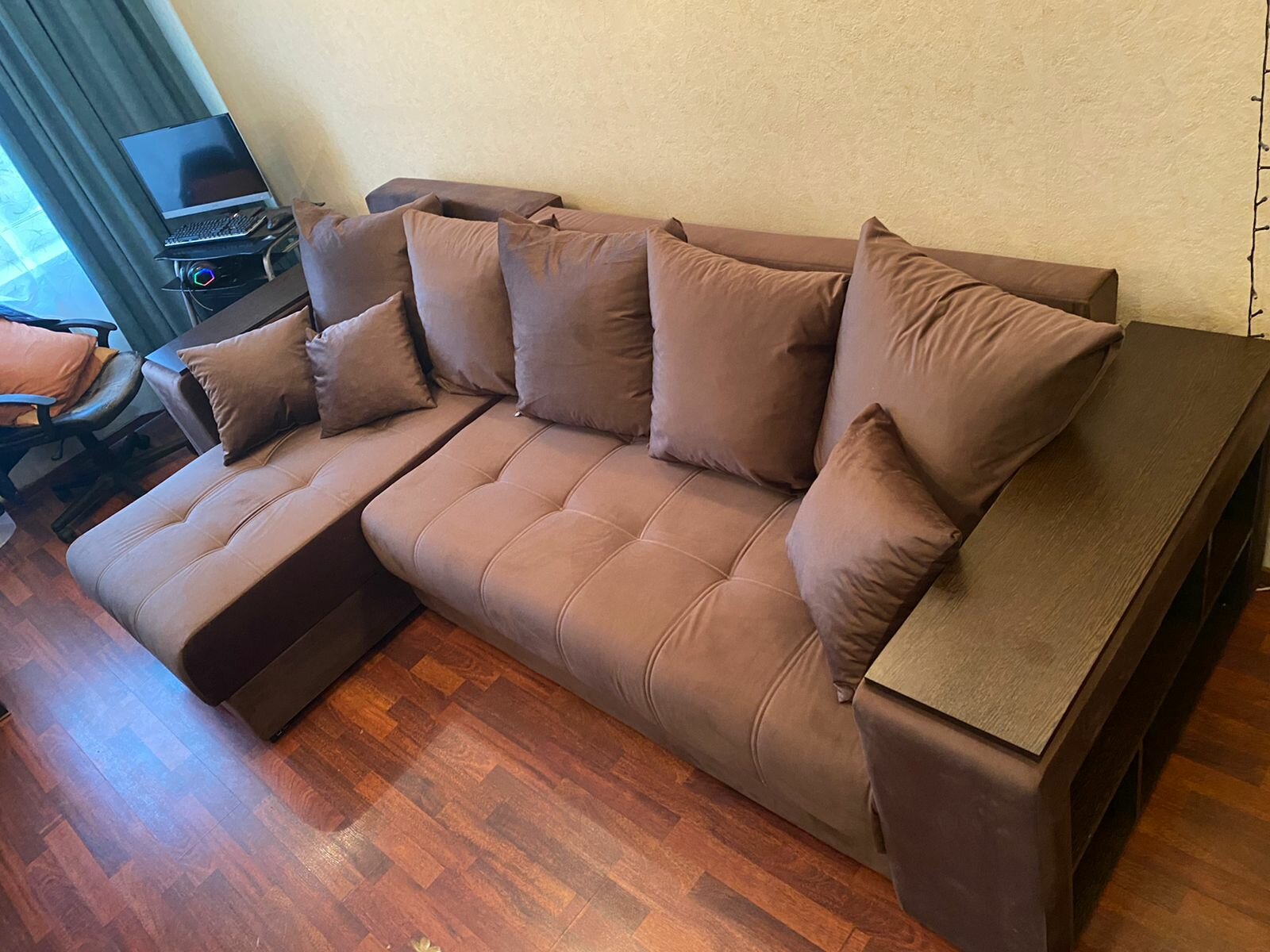 Угловой диван-кровать "Дубай", 300х160х85см, наполнитель пружинный блок, ящик для белья, левый угол, Bingo Chocolate