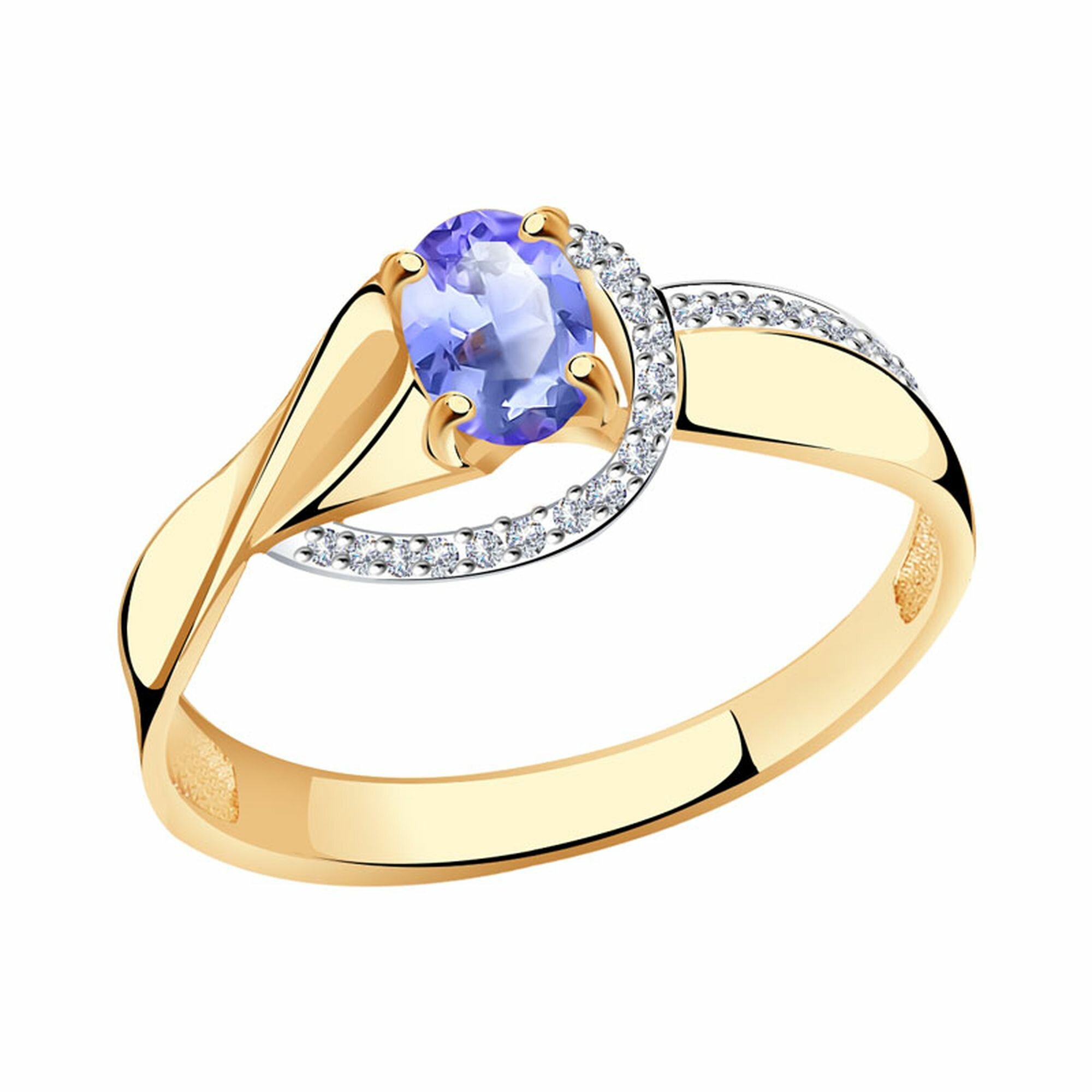 Кольцо, красное золото, 585 проба, бриллиант, танзанит