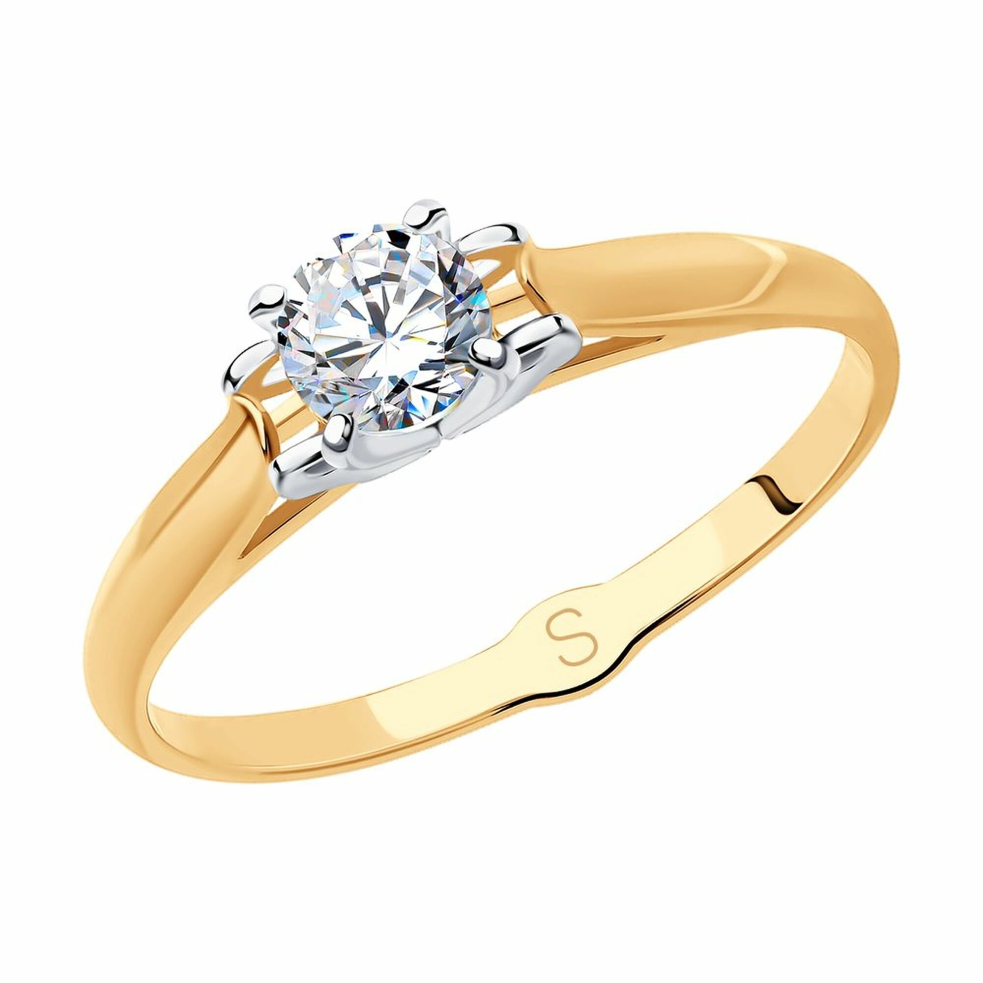 Кольцо, красное золото, 585 проба, кристаллы Swarovski