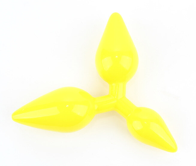 Анальная пробка тройная Yeloo с вибрацией длина 7.5 см диаметр 4 см ПВХ желтый