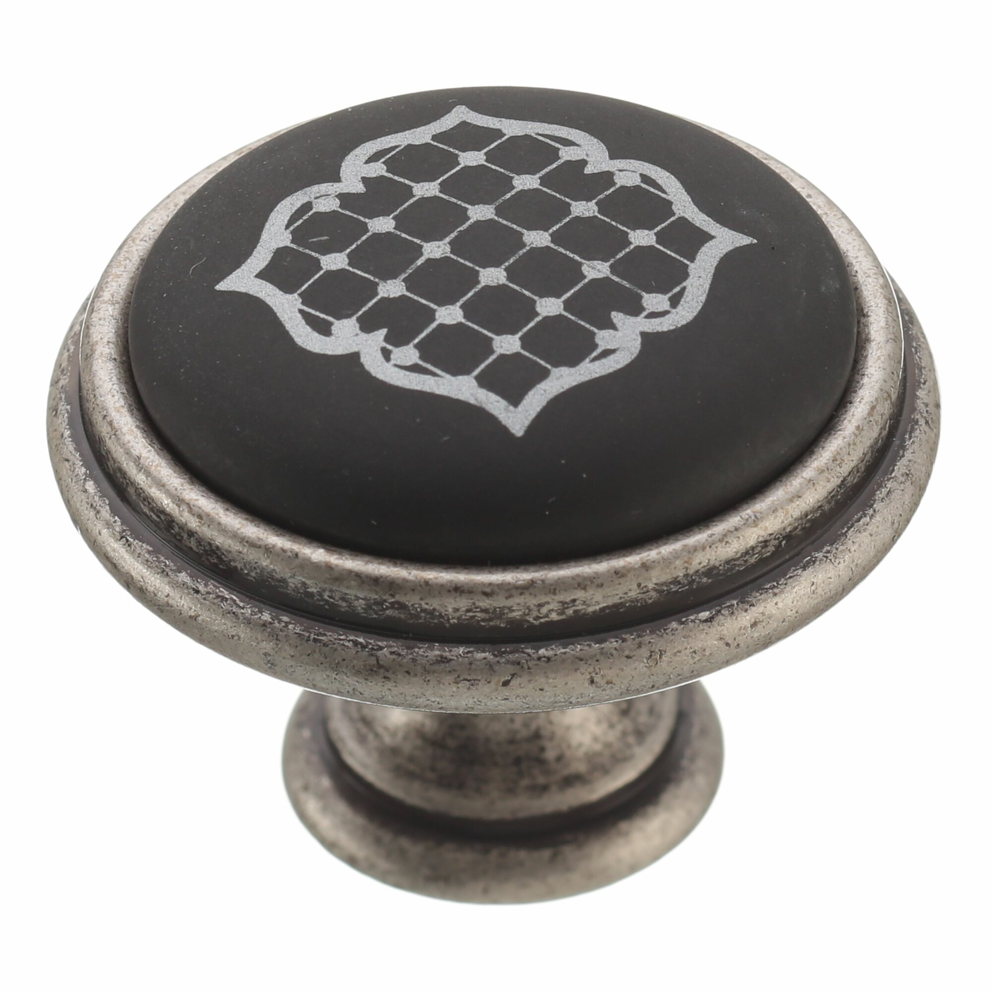 Ручка мебельная кнопка GIUSTI LINEA ROMANTIC P77.23. S2. E8G блестящее винтажное серебро/черный фарфор