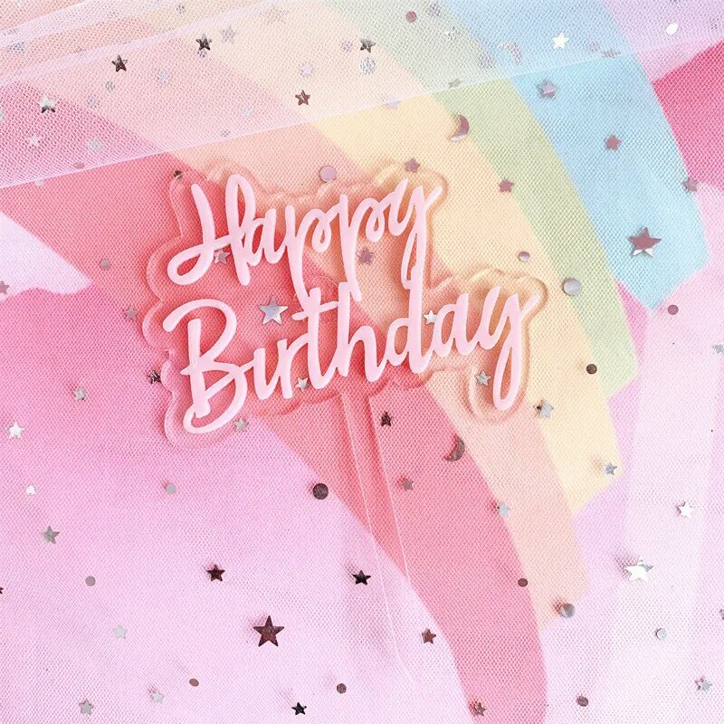 Аксессуар для торта Happy Birthday из акрила Double layer pink