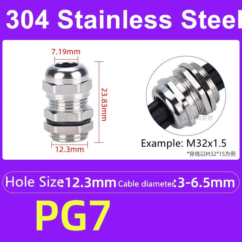 Водонепроницаемый кабельный ввод из нержавеющей стали 304 IP68 PG7 PG9 M12 M16 PG7 fit 3-6.5mm