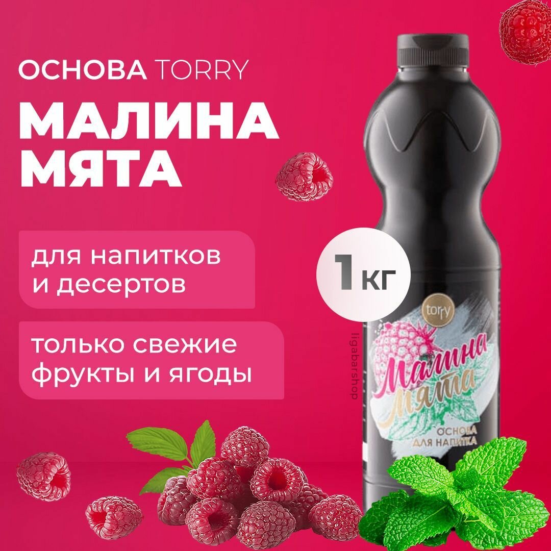 Основа Torry Малина-Мята 1 кг, сироп для напитков, Торри для коктейлей, лимонадов, десертов