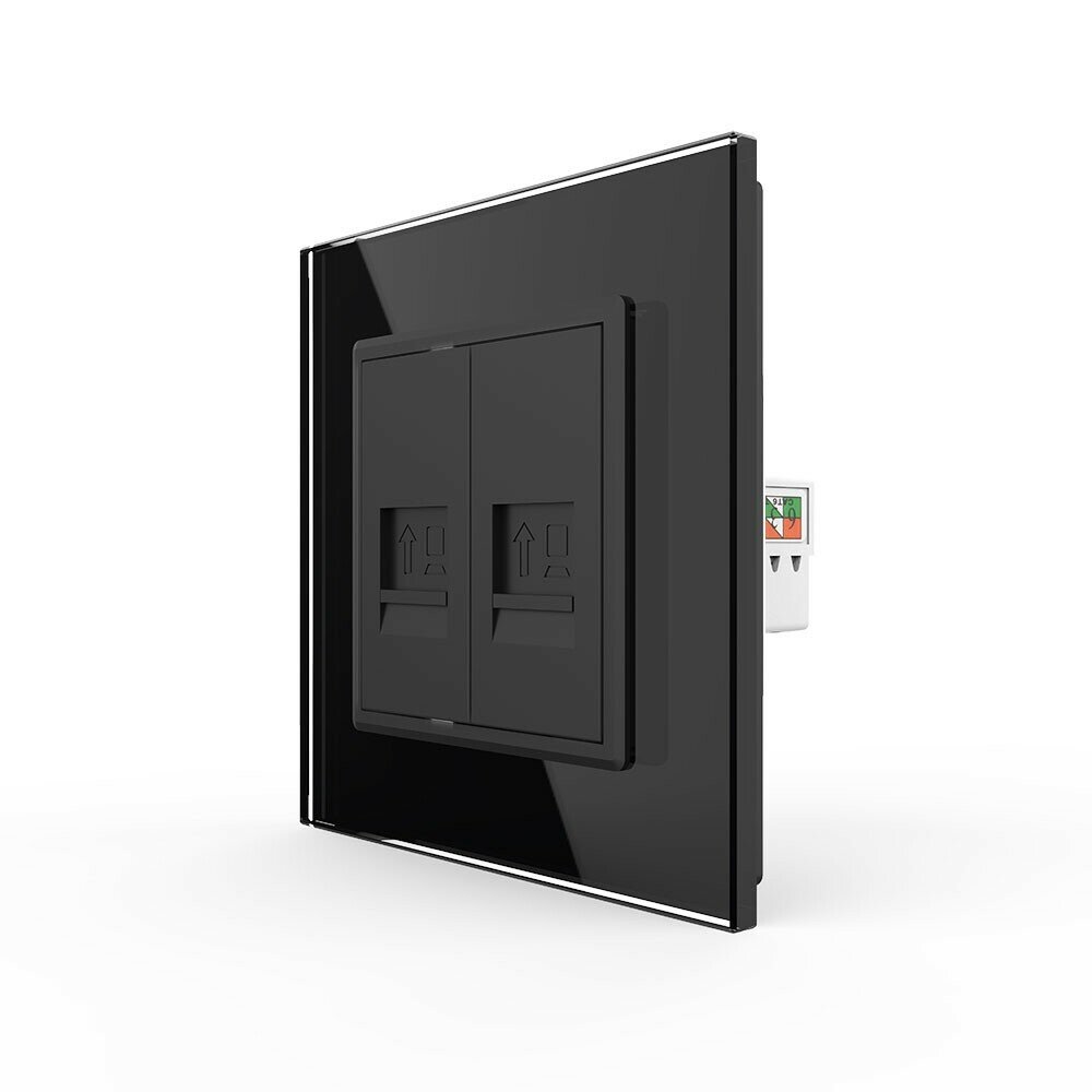 Комплект двойной интернет-розетки RJ-45 Cat.6 LIVOLO VL-C792C-12 ORIGINAL, черная, скрытый монтаж