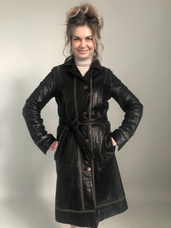 Плащ женский натуральная кожа дл.95 см р.44-46 /11371/