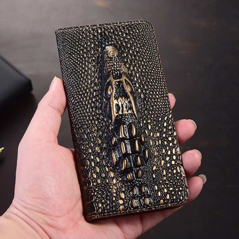 Чехол-книжка для Poco F5 Pro, кожа, 3D дракон, Gold