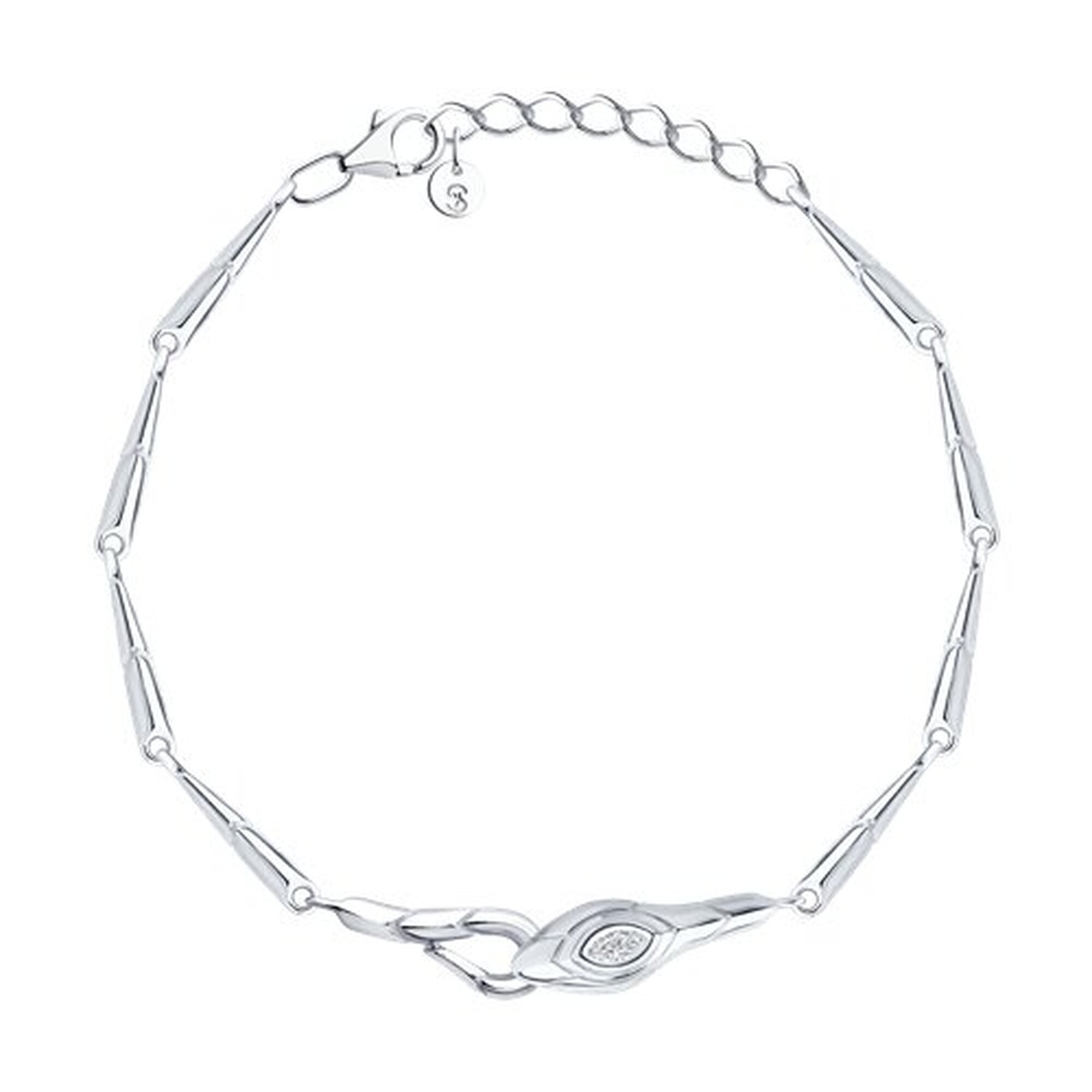 Браслет, серебро, 925 проба, родирование, фианит