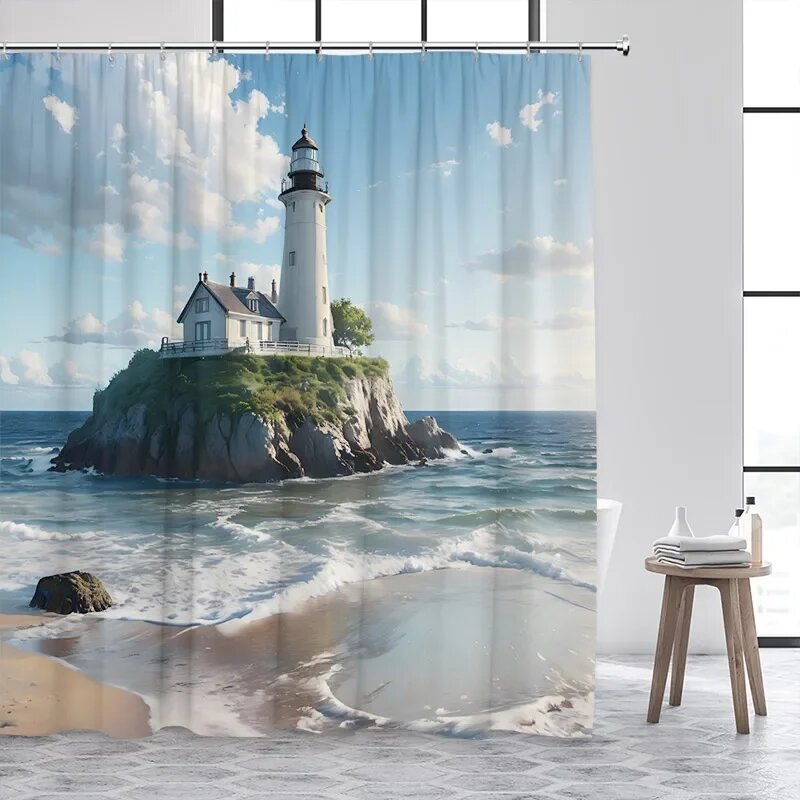 Современная штора для душа Blue Ocean Lighthouse, 2706ME, 120x180cm-47x70in