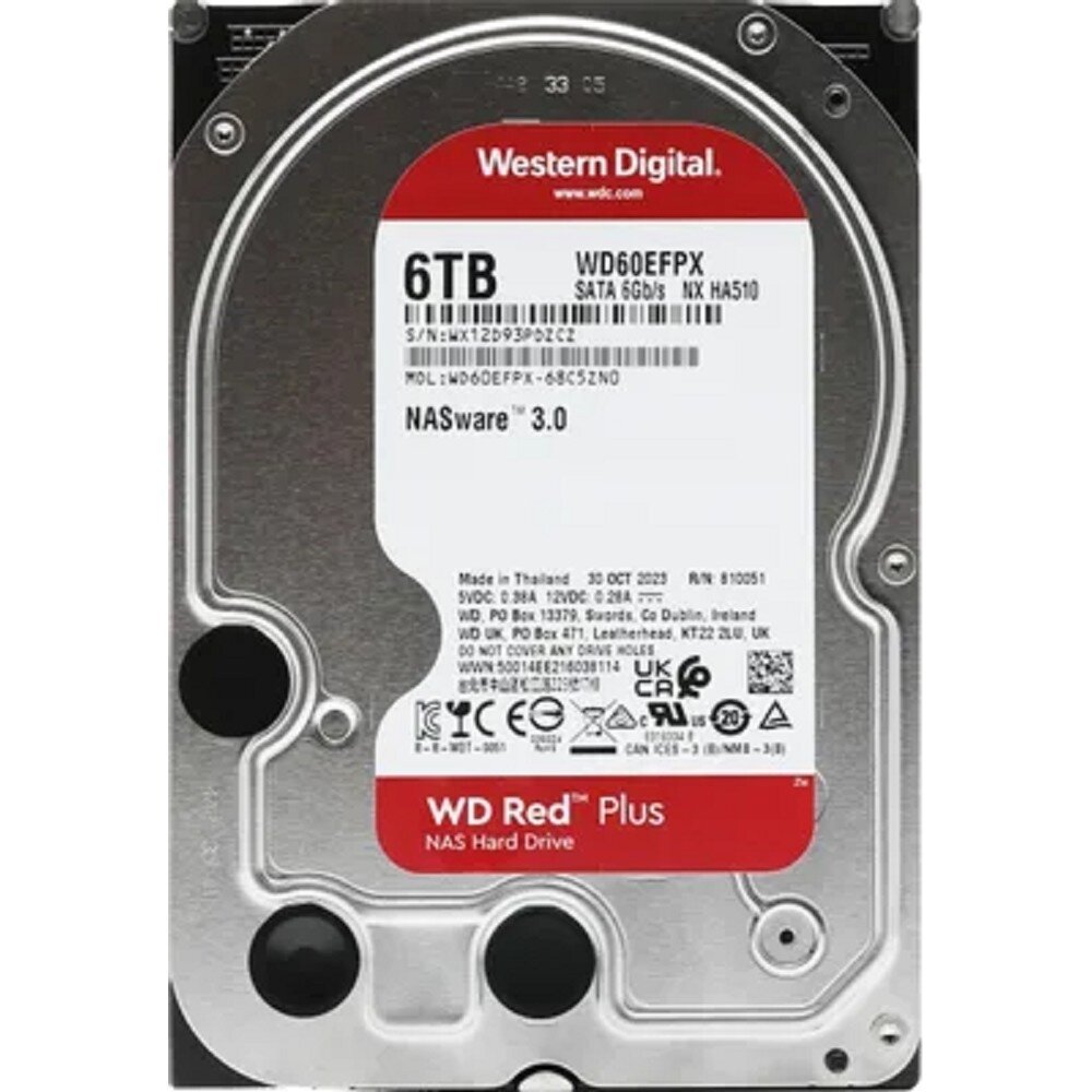 Жесткий диск 6TB WD NAS Red Plus (WD60EFPX) Serial ATA III, 5400- rpm, 256Mb, 3.5"