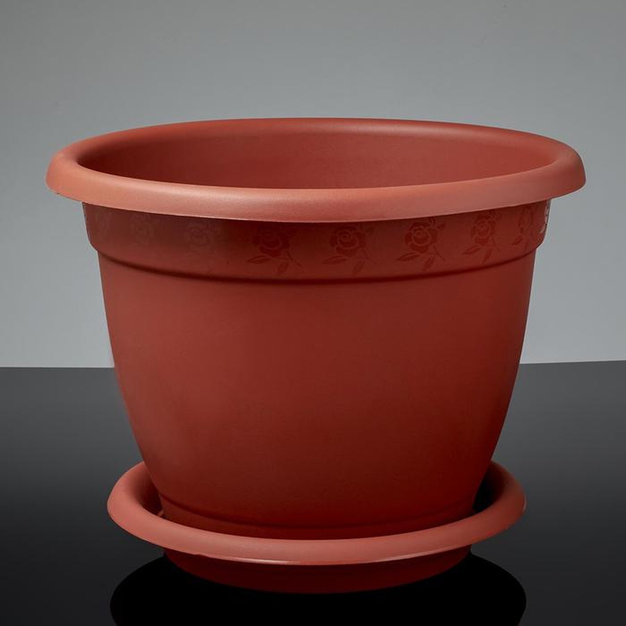 Горшок для цветов с поддоном «Борнео», 25,8 л, пластиковый, цвет терракотовый