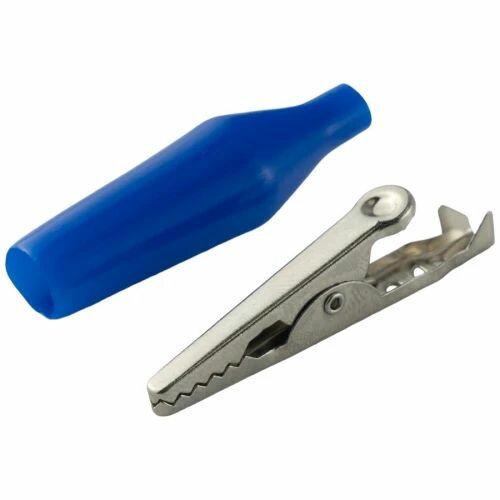 Зажим крокодил для проводов изолированный 44мм (Синий) - 10шт