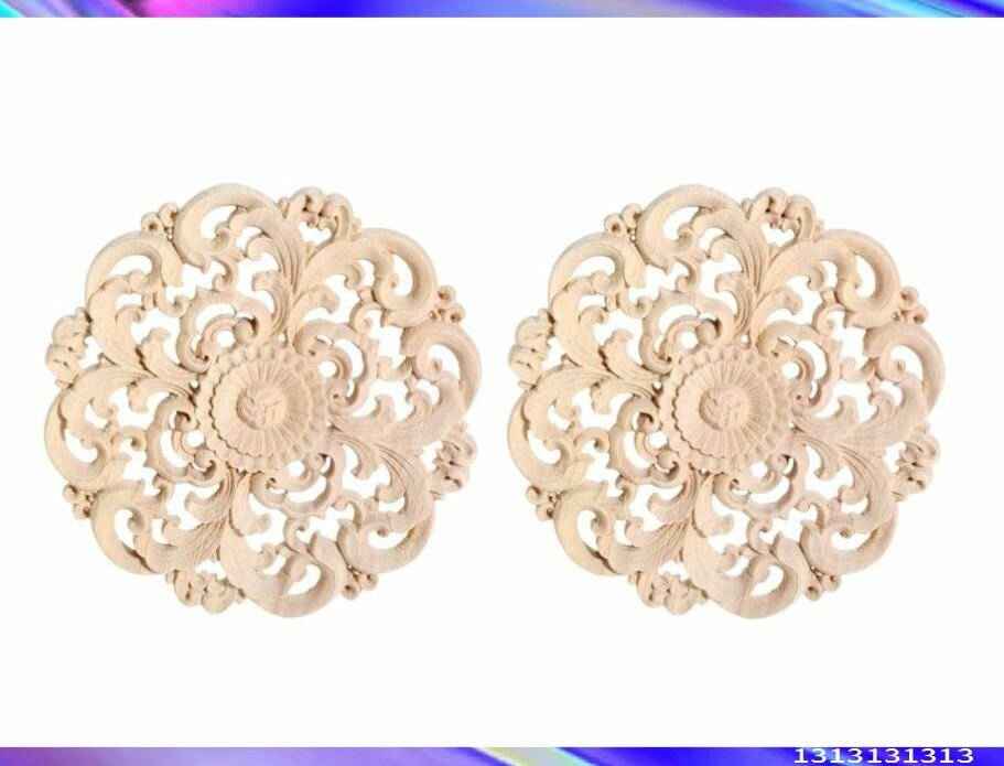 Эксклюзивные резные аппликации из дерева для декора камина зеркала и шкафа 2 штуки неокрашенные цветочные