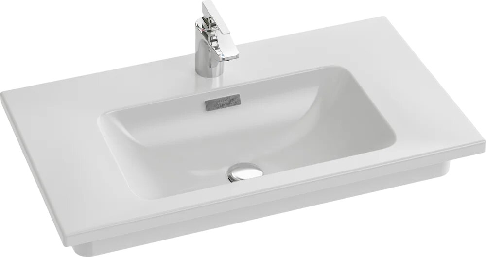 Мебельная раковина Jacob Delafon Vox EXAE112-00 81 подвесная, фарфоровая, раковина для ванной, со сливом-переливом, белая, прямоугольная