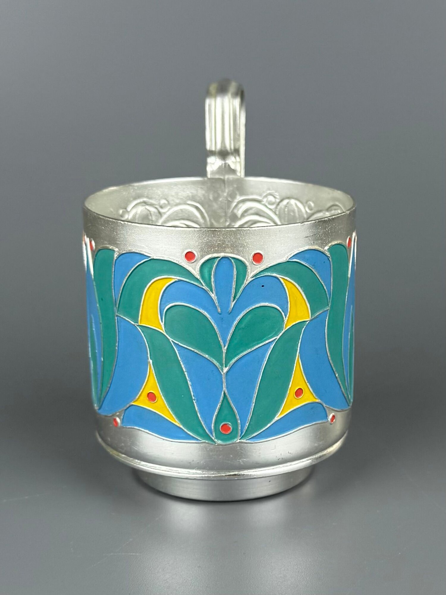 Винтажный подстаканник цветная эмаль, алюминий. СССР.