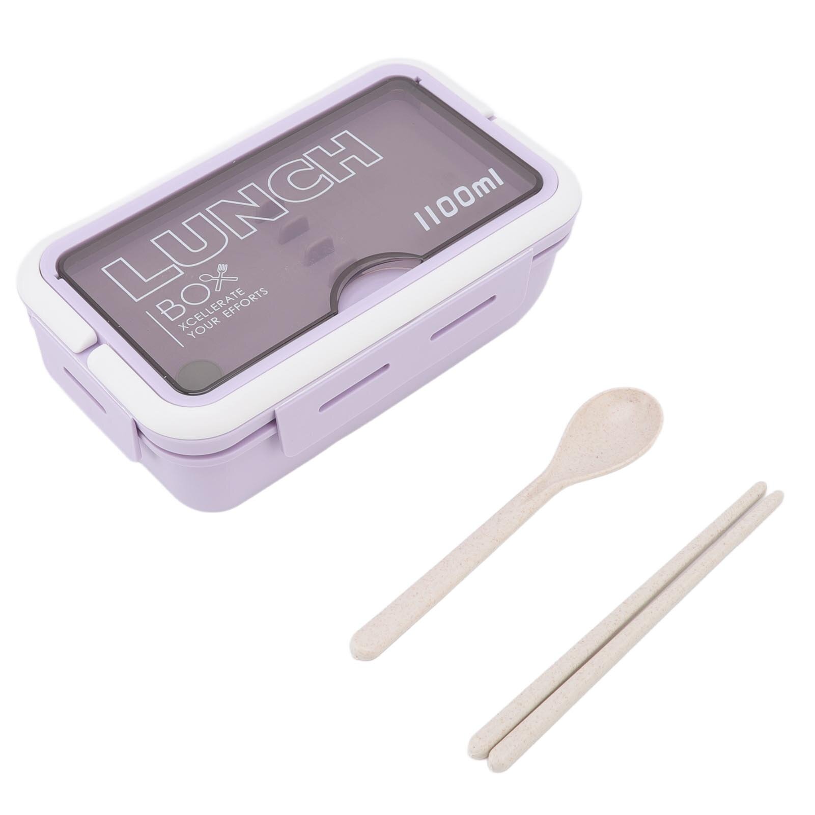 Ланч-бокс с отделениями, 2 отделения, 1100 мл, Loveliness, взрослый, Bento-бокс с ложкой и палочками для еды для офиса и школы, фиолетовый