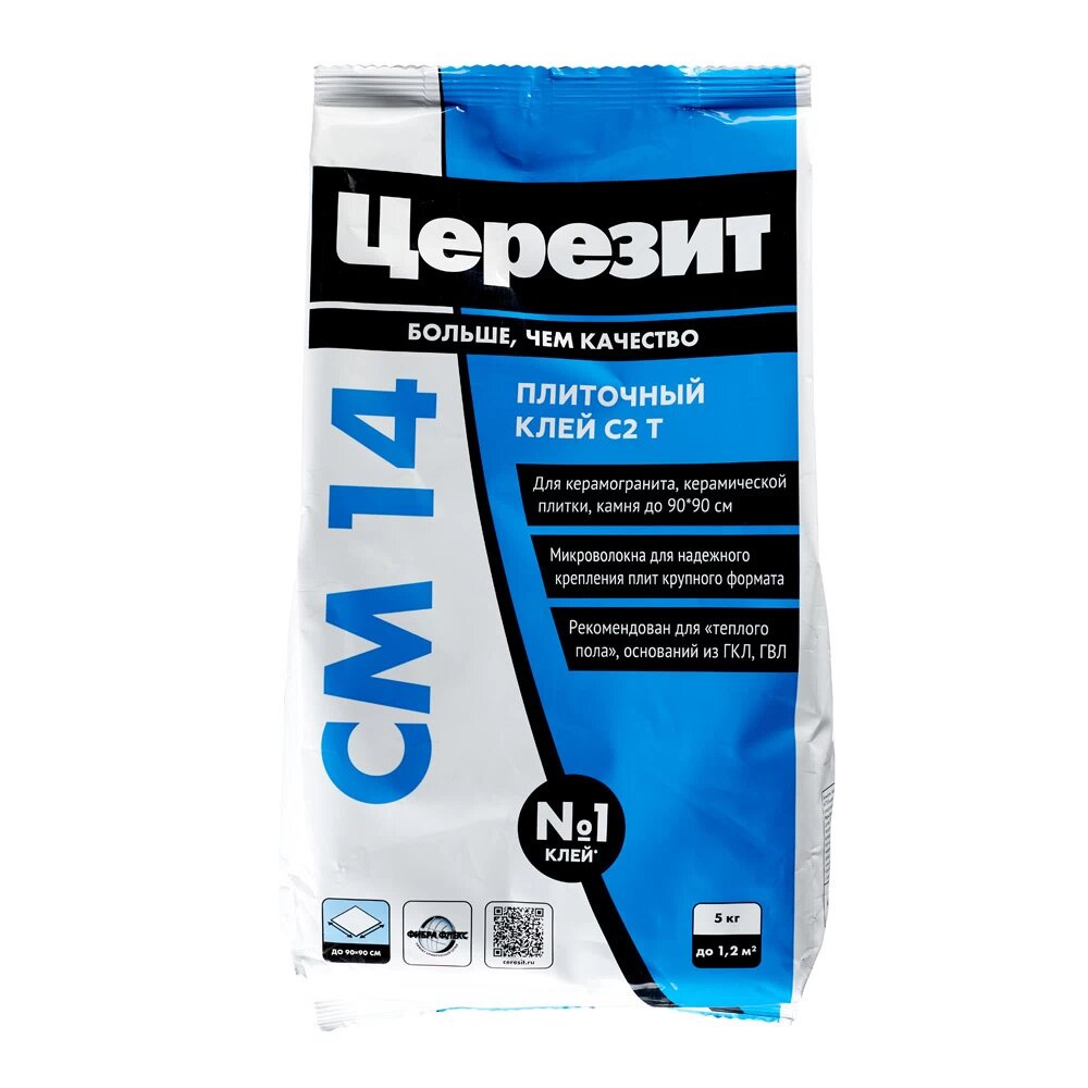 Клей для плитки/ керамогранита/ мозаики/ камня Церезит СМ 14 усиленный с армирующими волокнами серый класс C2 T 5 кг Церезит 2092164