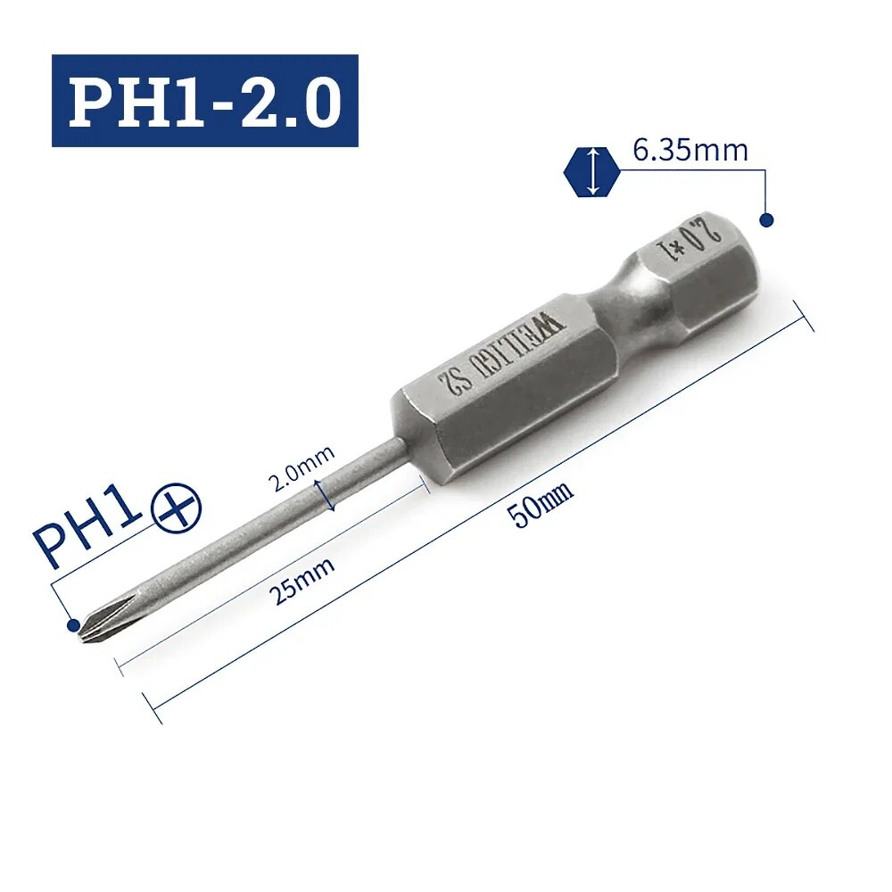 Насадки для крестовой отвертки Philips PH00 PH0 PH1 PH2 стальные S2 50/70 мм 1 шт. 50mmx2.0xPH1