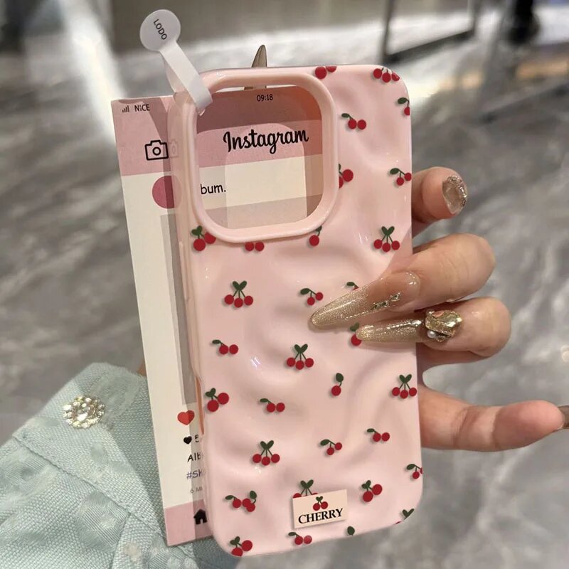 Розовый чехол с вишней для iPhone 16 Pro Max, цвет 2