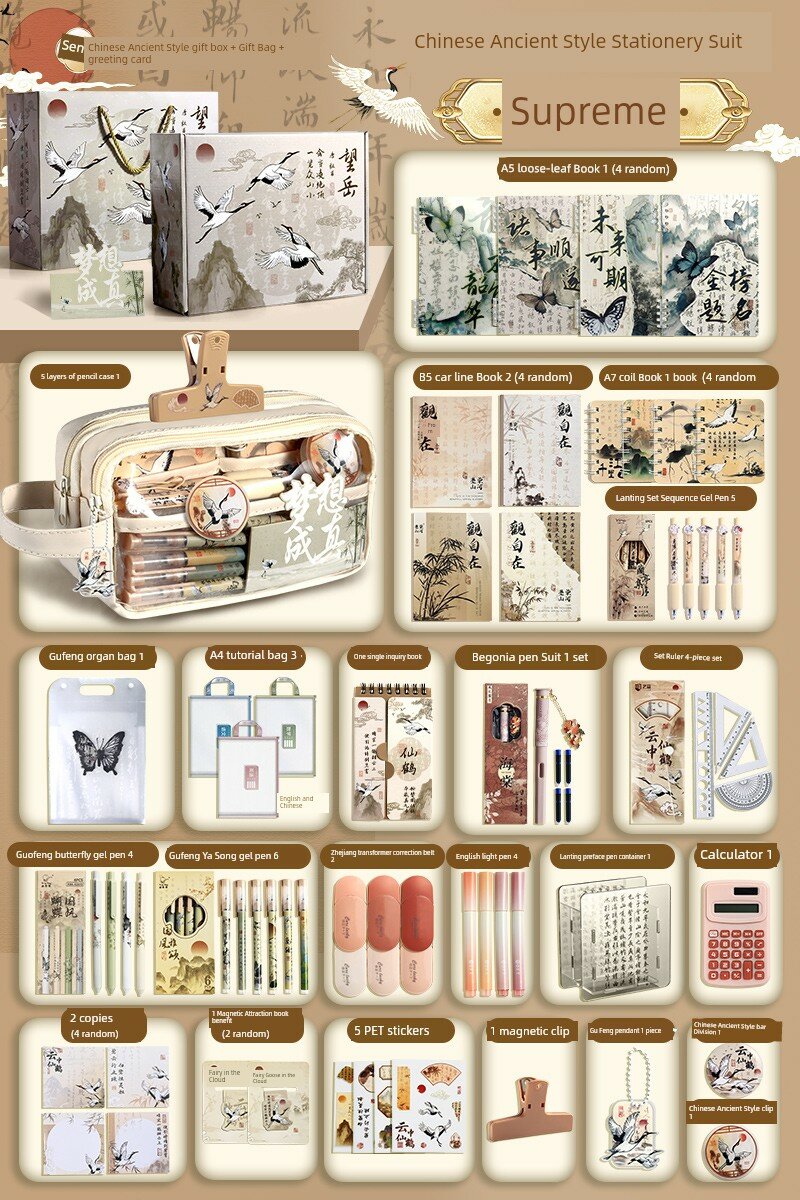 Набор канцелярских принадлежностей в китайском стиле в подарочной коробке для подарков на день рождения девочкам,