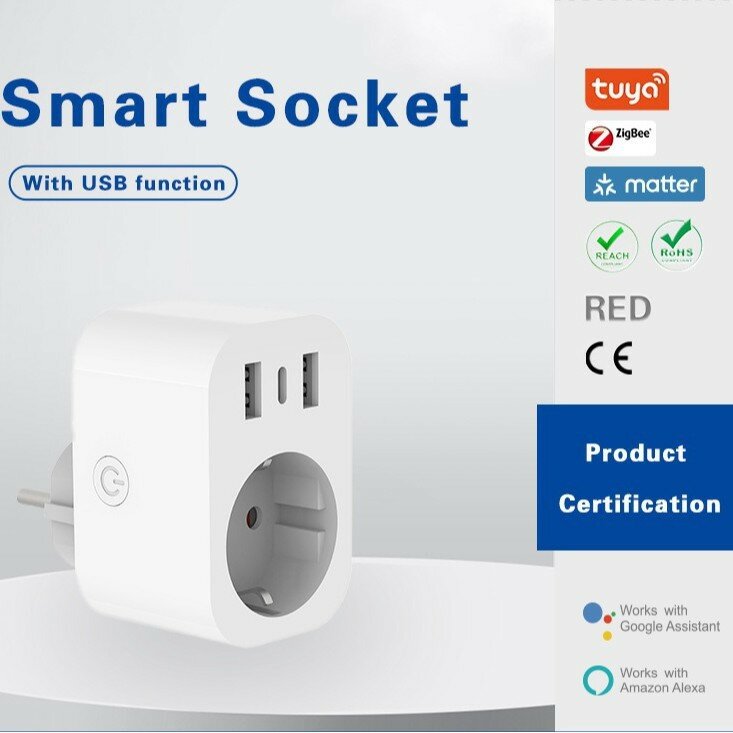 Wi-Fi Tuya розетка с датчиком температуры USB-порт для зарядки с интерфейсом typc