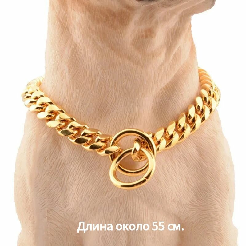Сверхпрочный ошейник для собак с цепочкой из золота 18 карат, золотая цепочка 10 мм, металлическая цепь из нержавеющей стали, ошейник для тренировки ходьбы , Длина около 55 см