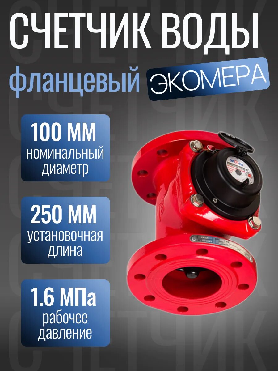 Счетчик для воды промышленный фланцевый 100х250 мм