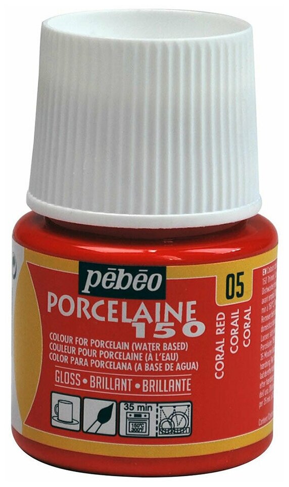 Краски и контуры по стеклу и керамике PEBEO Краска по фарфору и керамике под обжиг глянцевая Porcelaine 150 45 мл 024-005 коралловый