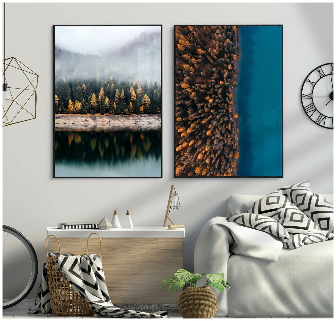 Постер 2 шт 40x50 без рамки "Лес, пейзаж" набор картин для интерьера