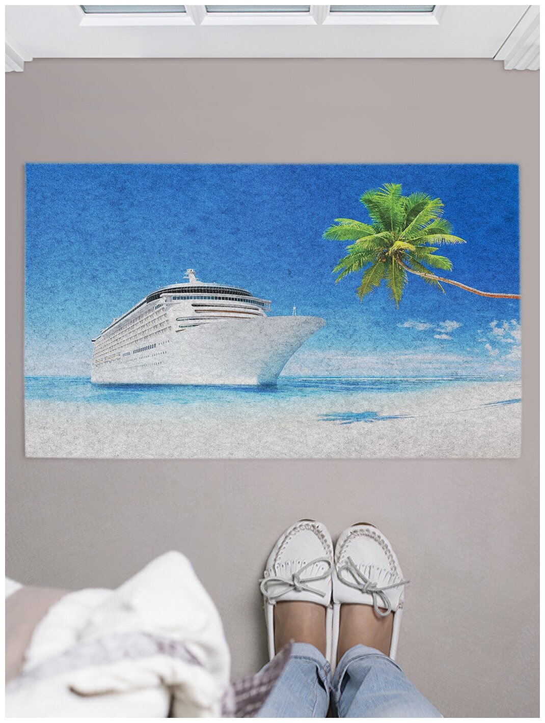 Коврик придверный в прихожую с принтом "Белый лайнер" 45x75 см , JoyArty