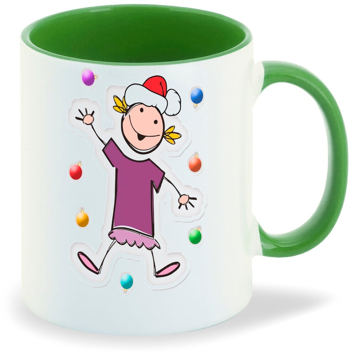 Кружка зеленый CoolPodarok Новый год. Рисунок девочка на снегу