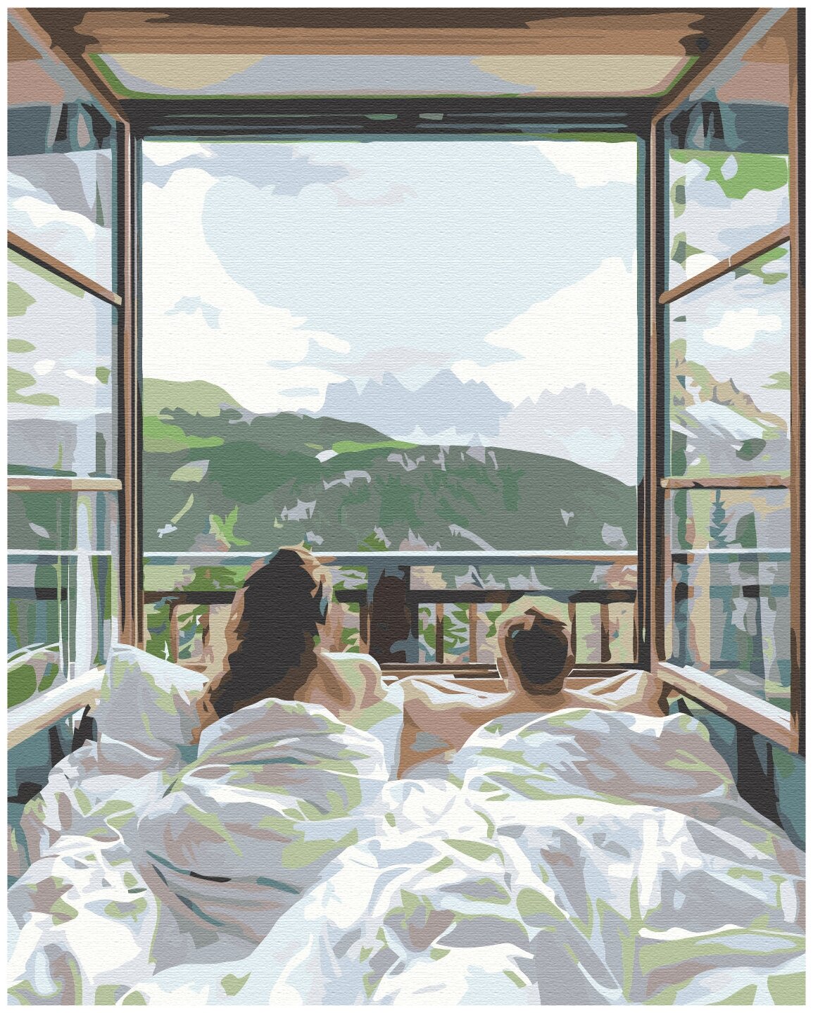 Картина по номерам на холсте с подрамником 40х50 см. Девушка, парень, любовь, страсть. "Пара. Утро.", арт. 2498/