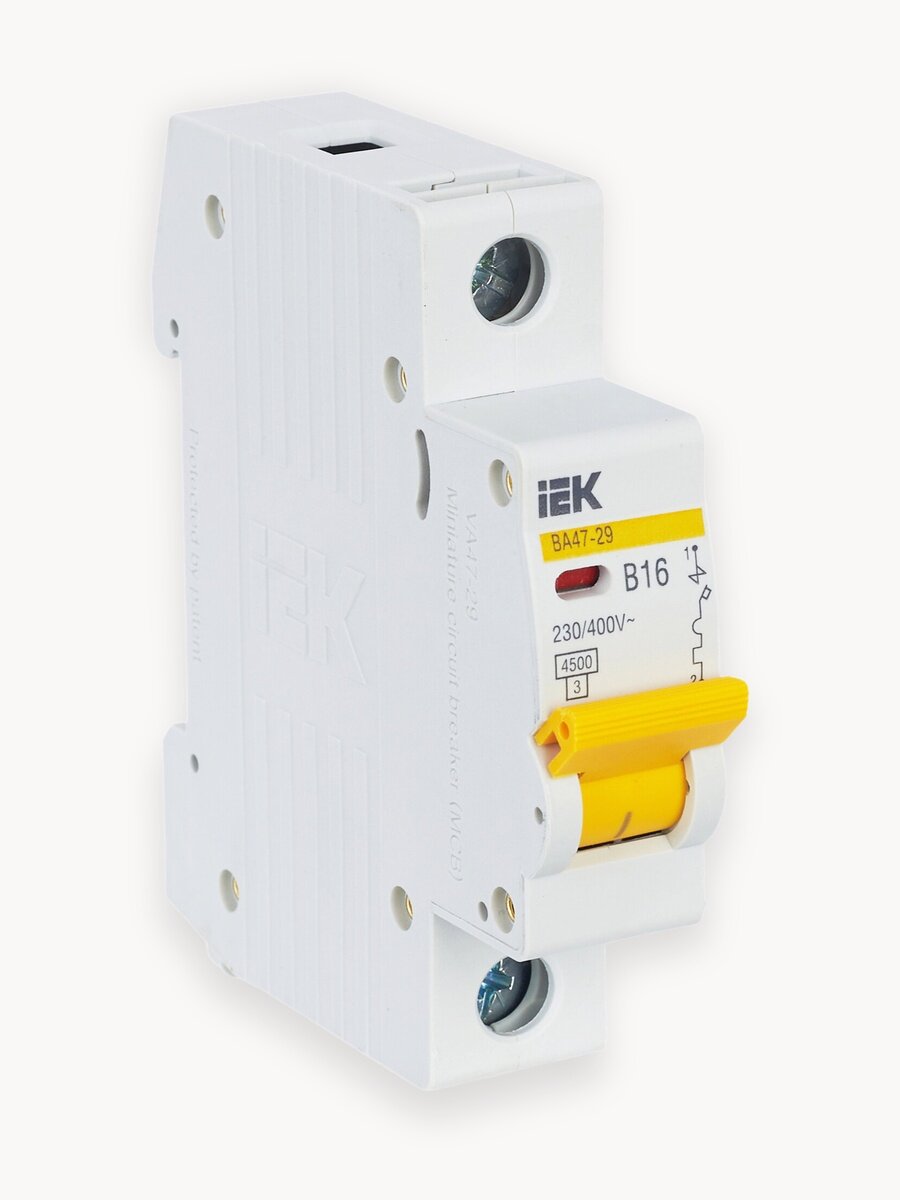 Автоматический выключатель IEK ВА47-29 1Р 16А В, 220/380В, 4.5кА, IP20, модульный, на DIN-рейку, электромагнитный