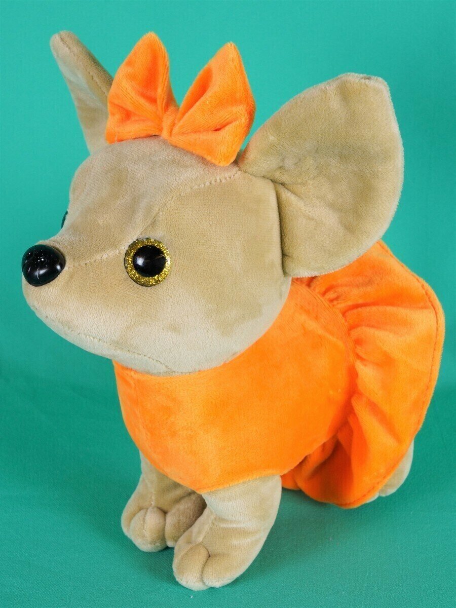 Мягкая игрушка Собачка с бантиком в платье 20 см. Озвученная "Лает и скулит"