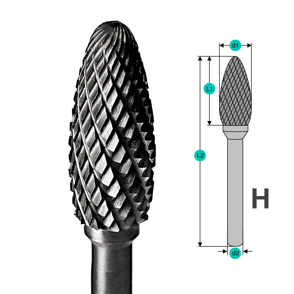 Бор-фреза твердосплавная по металлу пламевидная, тип H 12x32x6 мм TORGWIN T858294