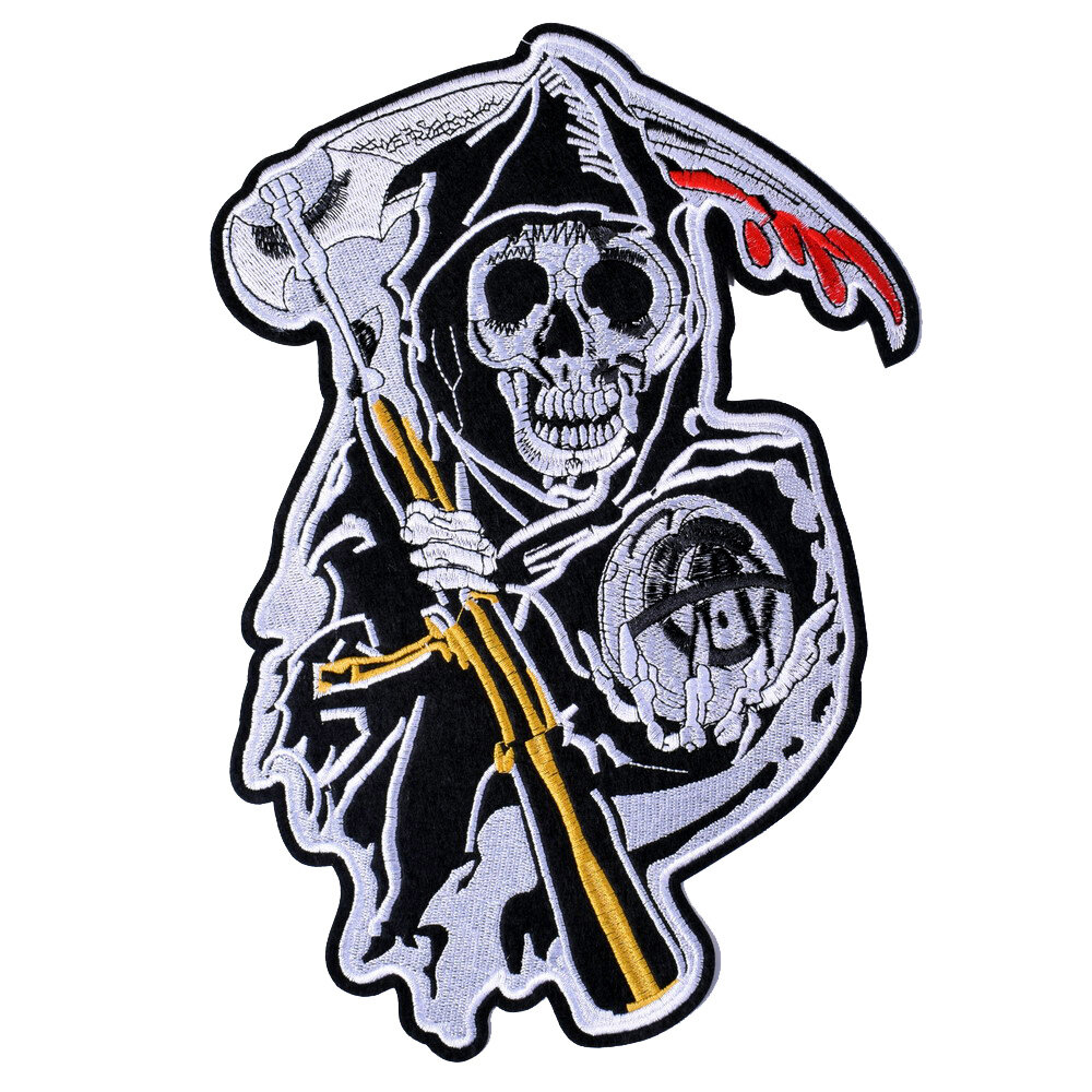 Большая нашивка на куртку, патч, шеврон байкерский, нашивка на спину сыны анархия 21Х30,5см