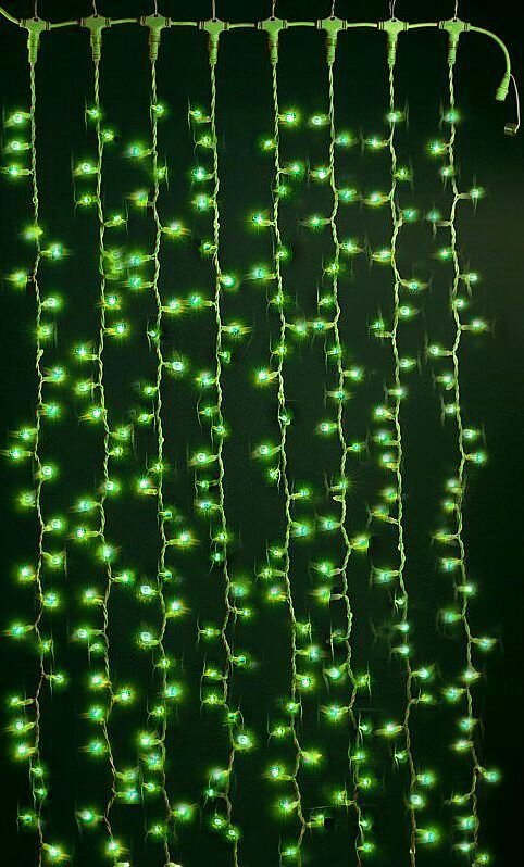 Световой дождь м, 625 зеленых микроламп, прозрачный ПВХ, соединяемый, IP20, SNOWHOUSE