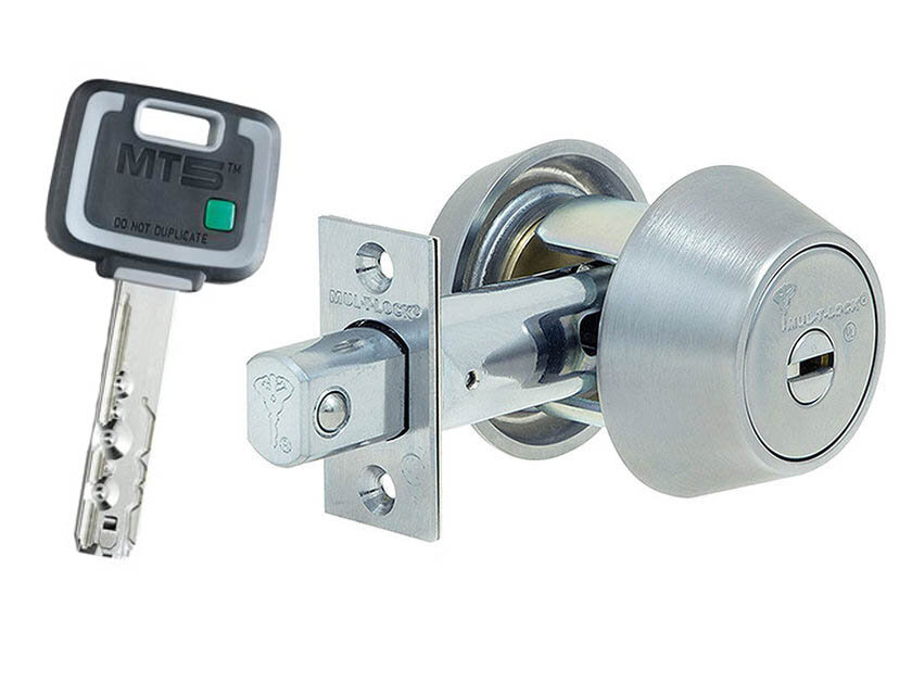 Замок дед-болт Mul-t-lock Hercular MT MT5+ ключ-вертушка - Никель