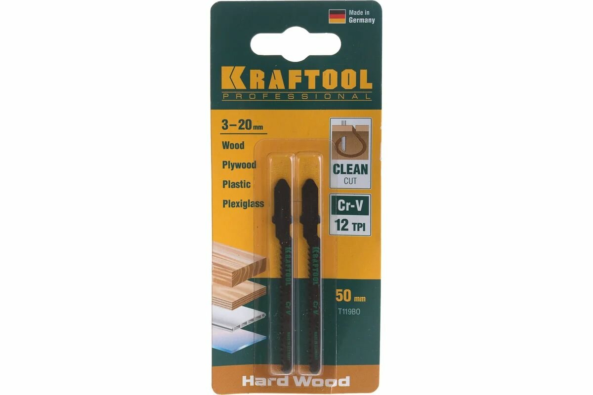 Пилка для лобзика по дереву, фанере, МДФ KRAFTOOL (159536-2), 50/75*2 мм, фигурный грубый рез (2 шт.)