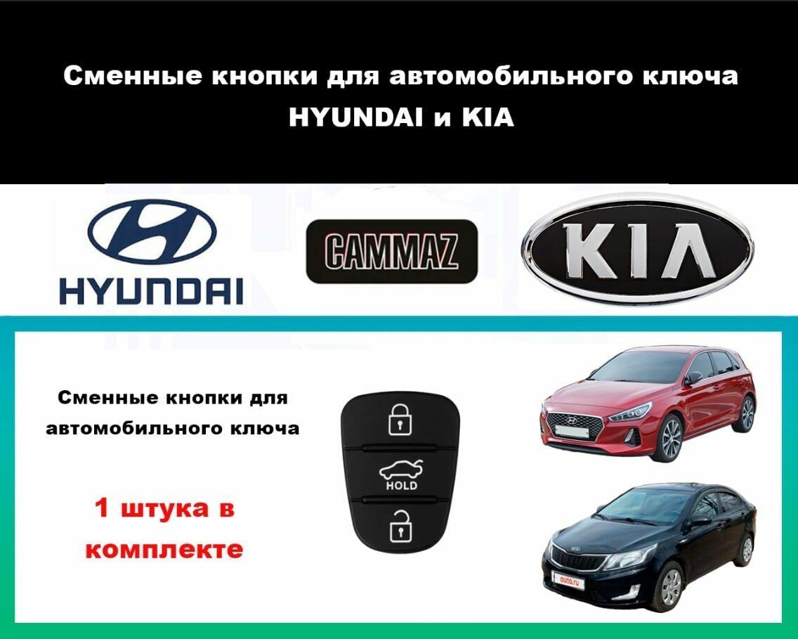 Сменные кнопки для автомобильного штатного ключа-брелка HYUNDAI и KIA цвет черный