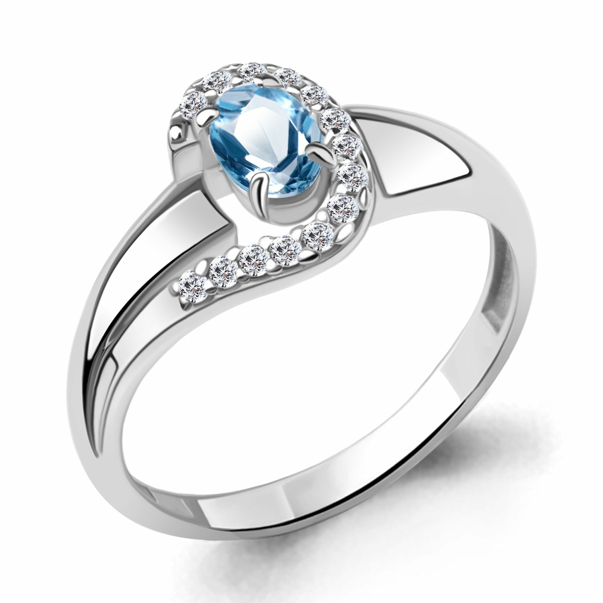 Кольцо, серебро, 925 проба, родирование, топаз, фианит