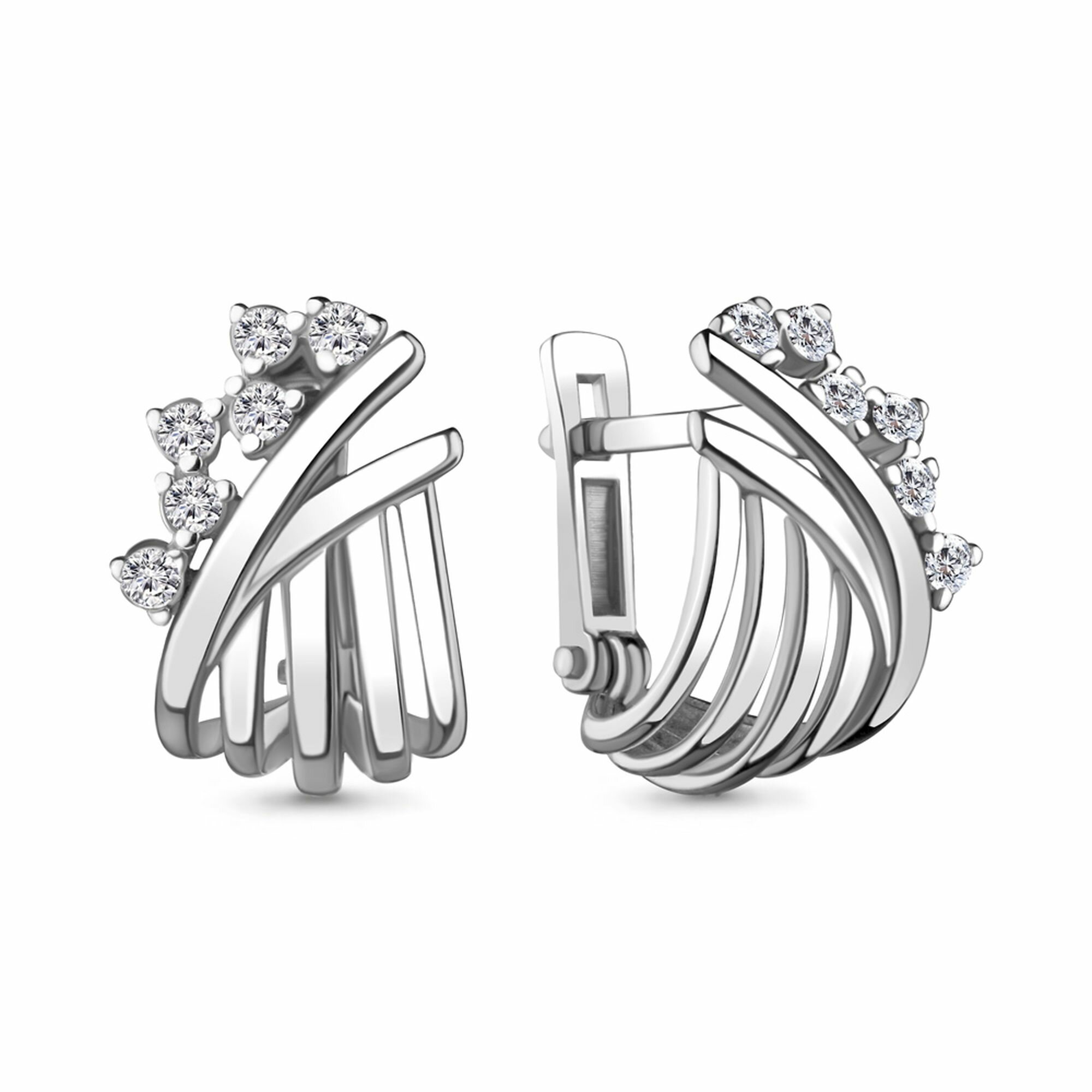 Серьги, серебро, 925 проба, родирование, фианит