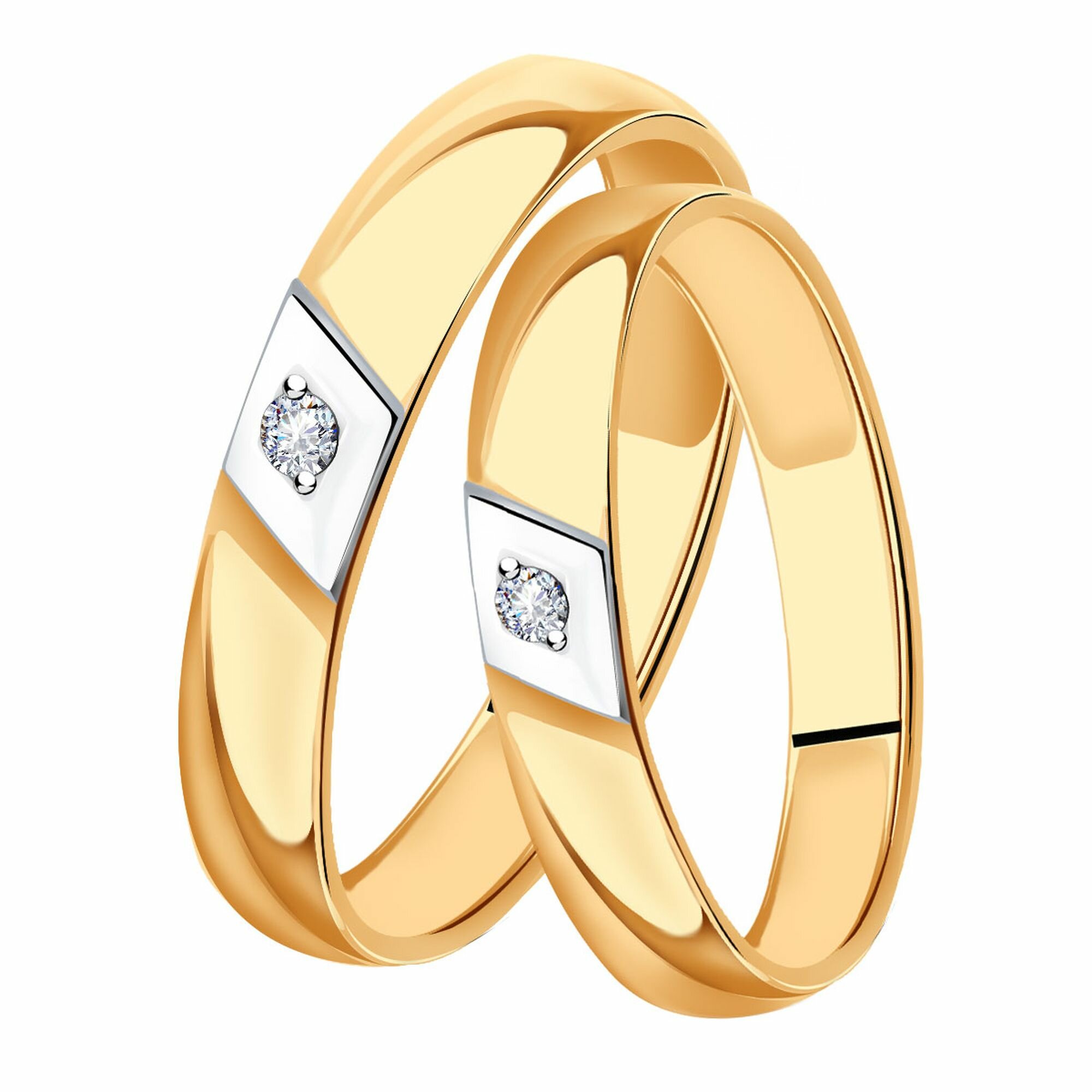 Кольцо обручальное, красное золото, 585 проба, бриллиант