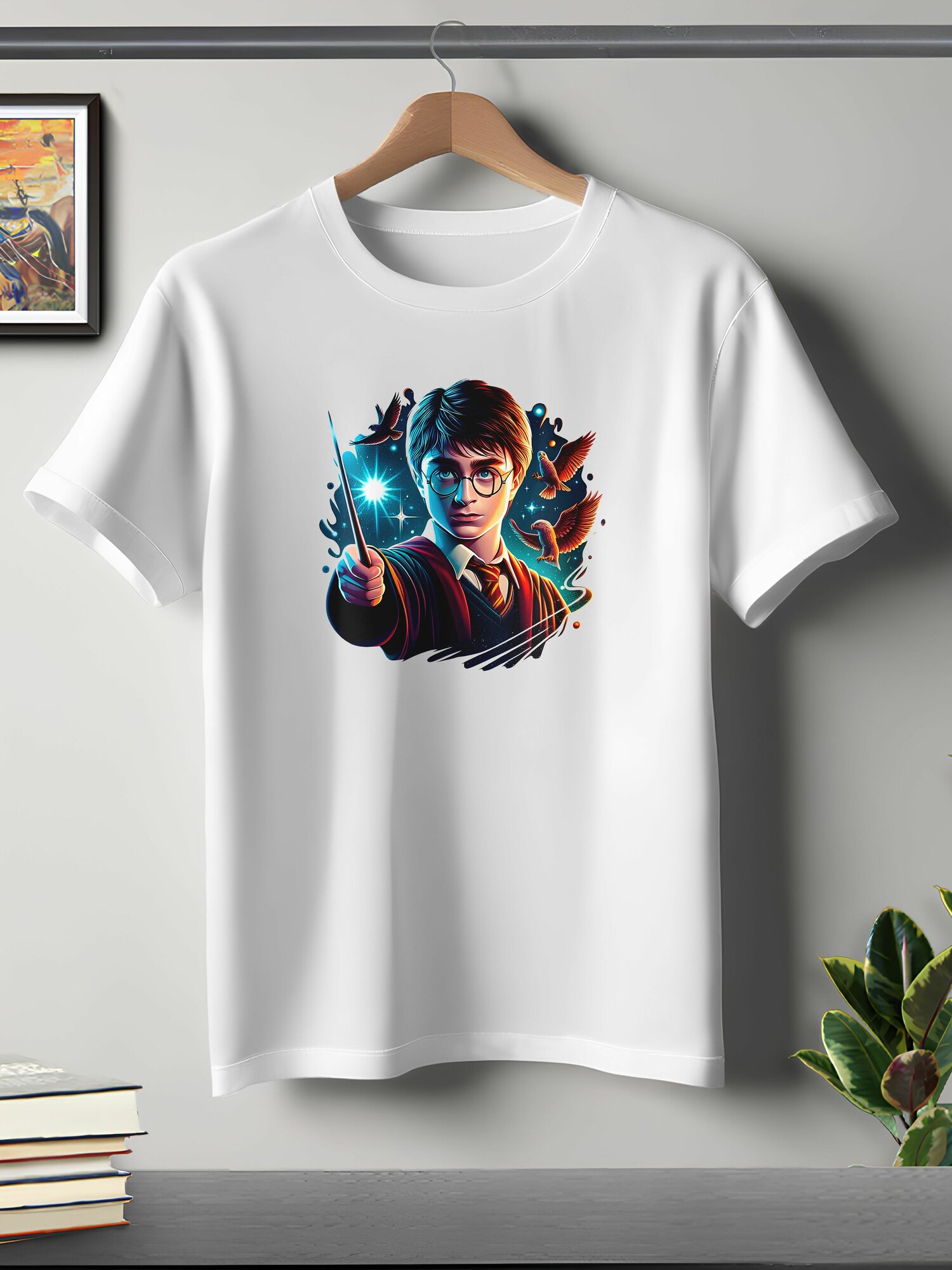 Футболка  Детская ONEQ 128 (8-9) размер с принтом Гарри Поттер, белая