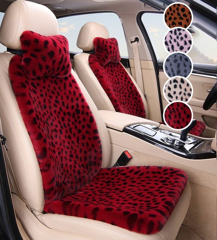 Накидка на сиденье автомобиля,2шт, Красный, леопардовый принт, включает автомобильную подголовник