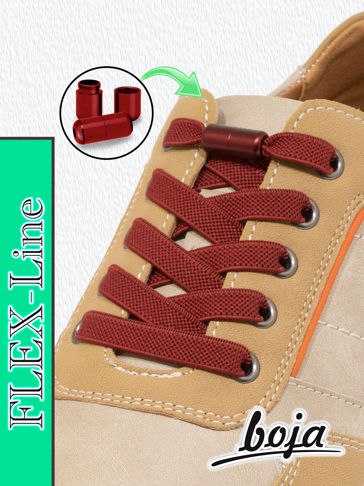 Шнурки для обуви BOJA (FLEX), эластичные с фиксатором, плоские, бордовые (темные красные), для кроссовок, кед, ботинок, сапог