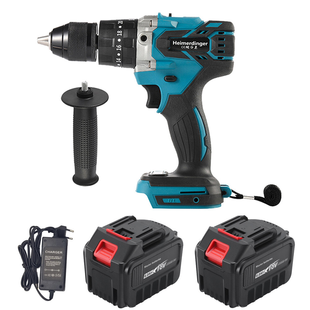 Аккумуляторная ударная бесщеточная дрель-шуруповерт Heimerdinger, 18В, 2х6 А·ч Li-Ion, 120 нм, LB176
