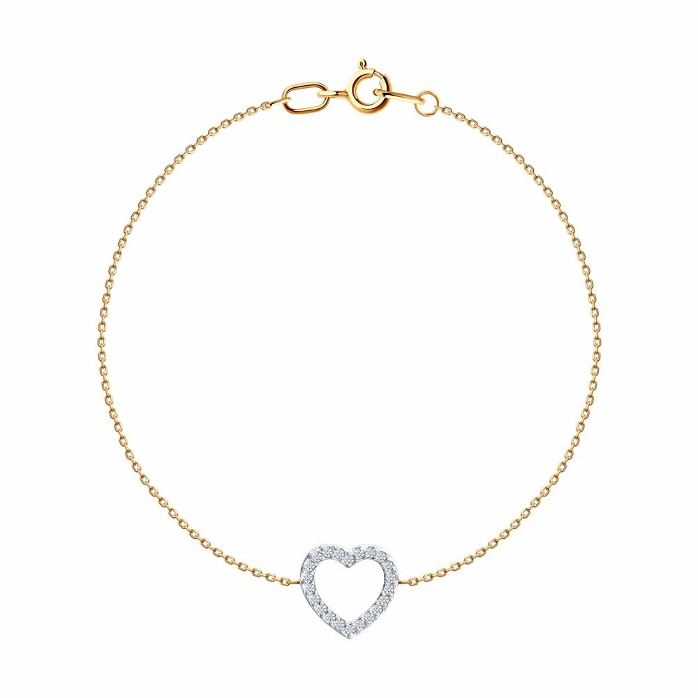 Браслет, красное золото, 585 проба, фианит