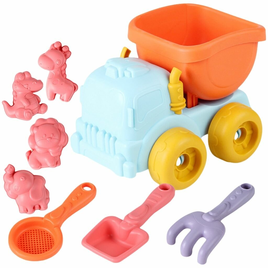 Набор инструментов для игры в песочные часы на открытом воздухе на берегу моря, пляжное ведро, лопата для песка-набор из 8 пляжных синих автомобилей